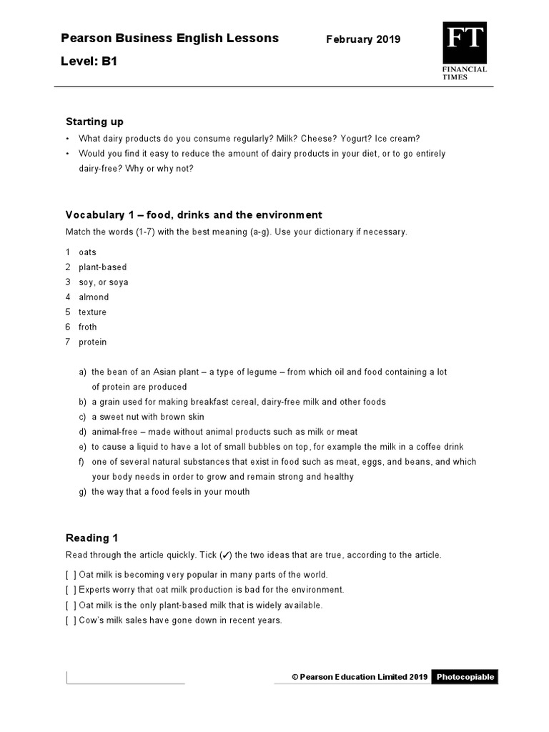Level: B1 Pearson Business English Lessons: February 2019 | PDF | Milk ...