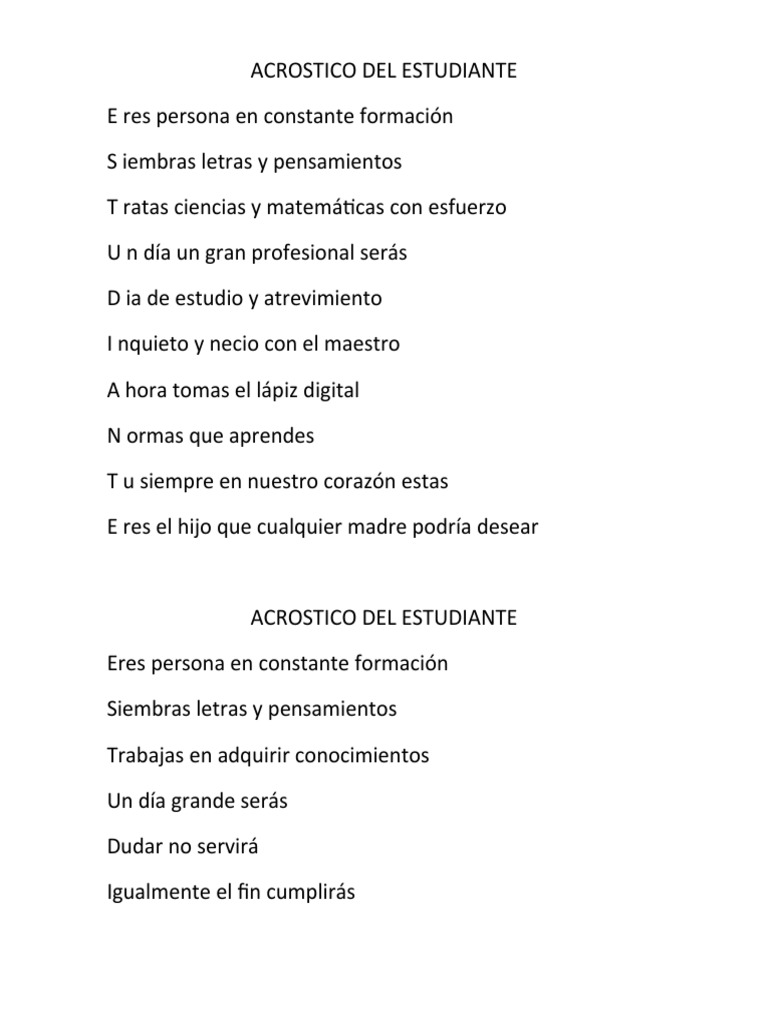 Acrostico Del Estudiante | PDF