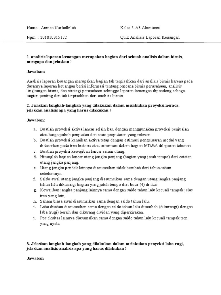 Annisa Nurfadhilah - 201810315122 - 5A3 AKT - Quiz ALK | PDF