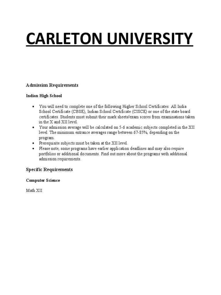 Carleton University: Admission Requirements | PDF | University And ...
