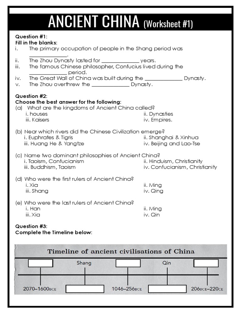 Ancient China Worksheet for Class 6 | PDF | Art