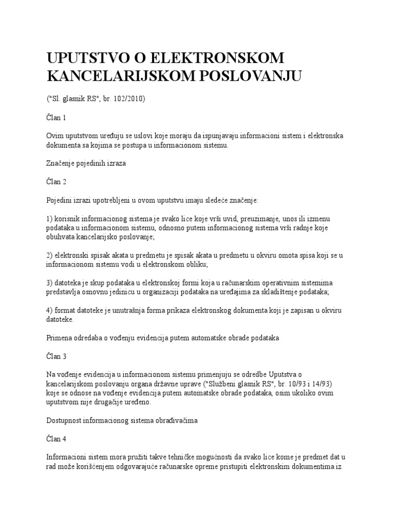Uputstvo o Elektronskom Kancelarijskom Poslovanju | PDF