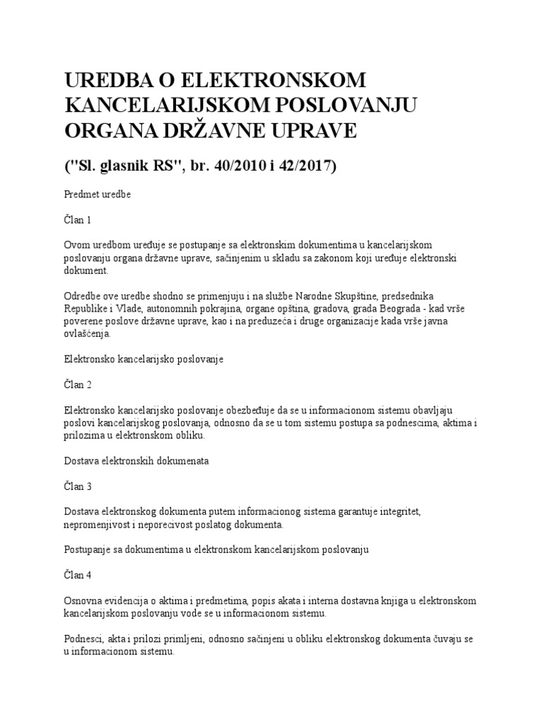 Uredba o Elektronskom Kancelarijskom Poslovanju Organa Državne Uprave | PDF