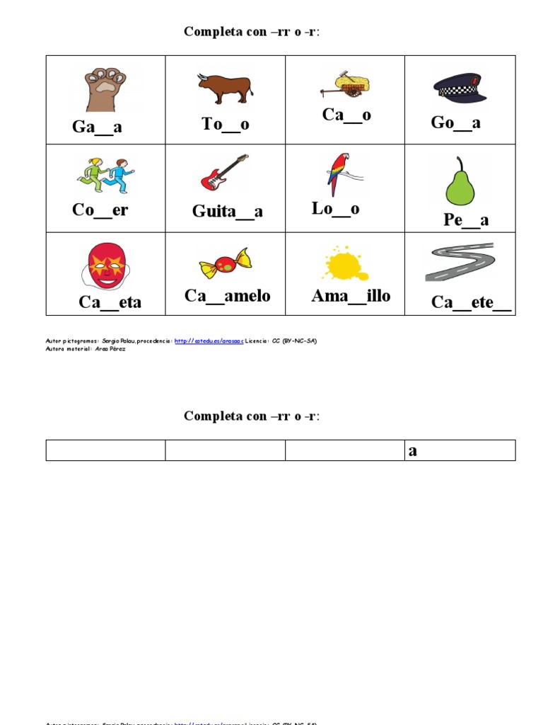 Lectoescritura Completar R-RR | PDF