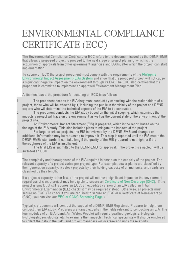 Environmental Compliance Certificate | PDF | Environmental Impact ...