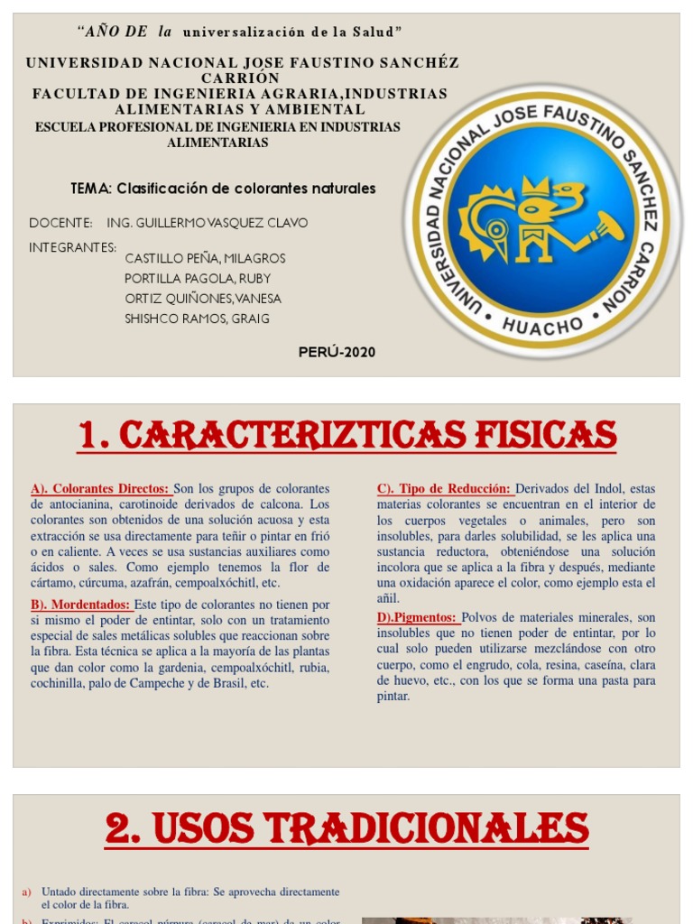 Clasificacion De Colorantes Naturales Pdf Química Productos Quimicos