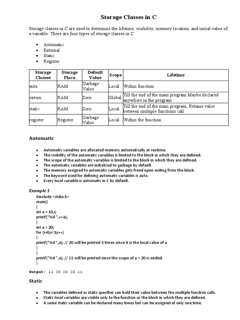 Storage Class And Dynamic Memory Allocation Pdf Pointer Computer