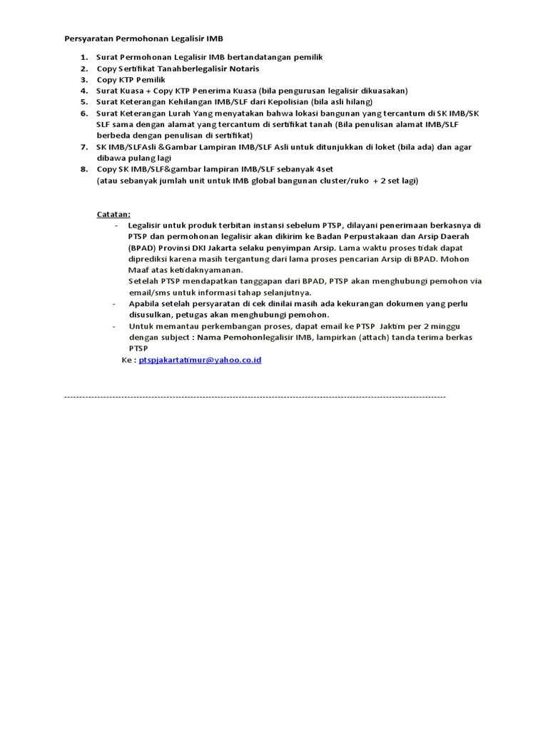 Panduan Legalisir IMB Jakarta | PDF
