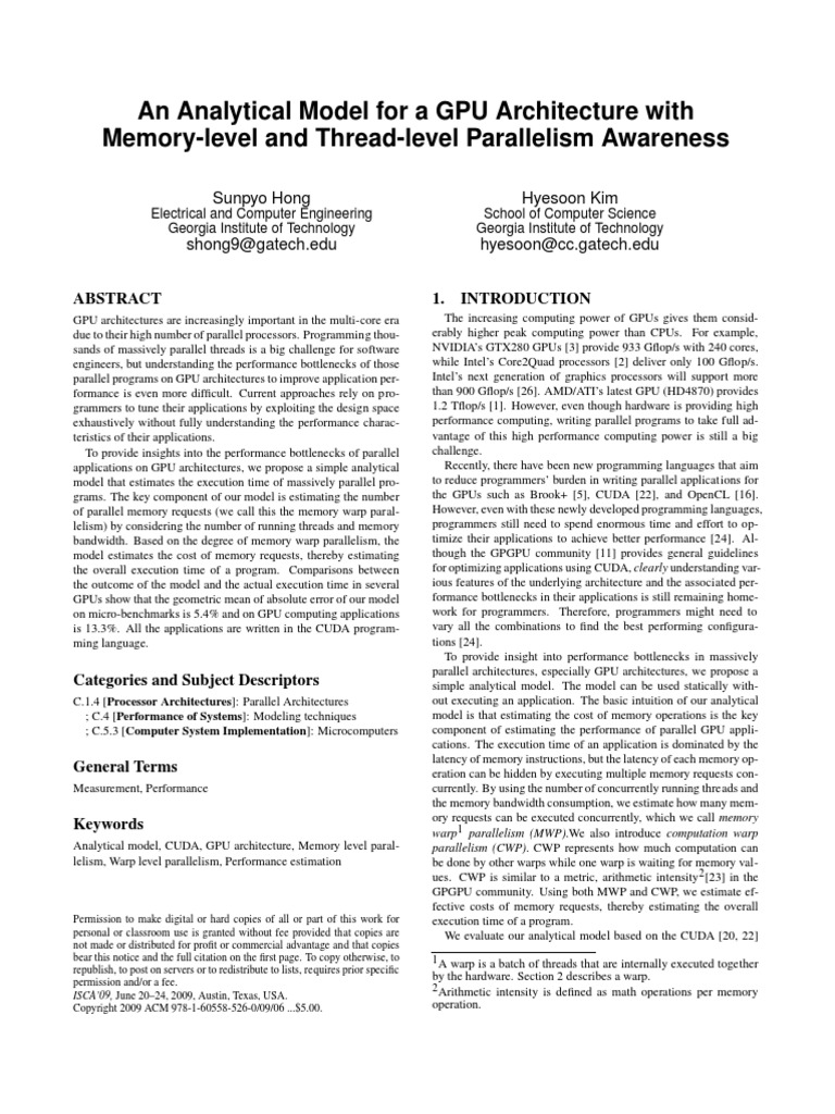 An Analytical Model For A Gpu Architecture With Memory Level And Thread Level Parallelism 