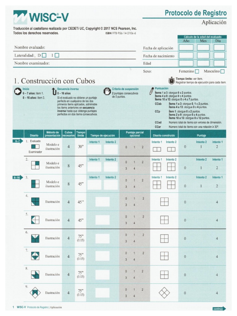 Protocolo WISC V COMPLETO PDF | PDF
