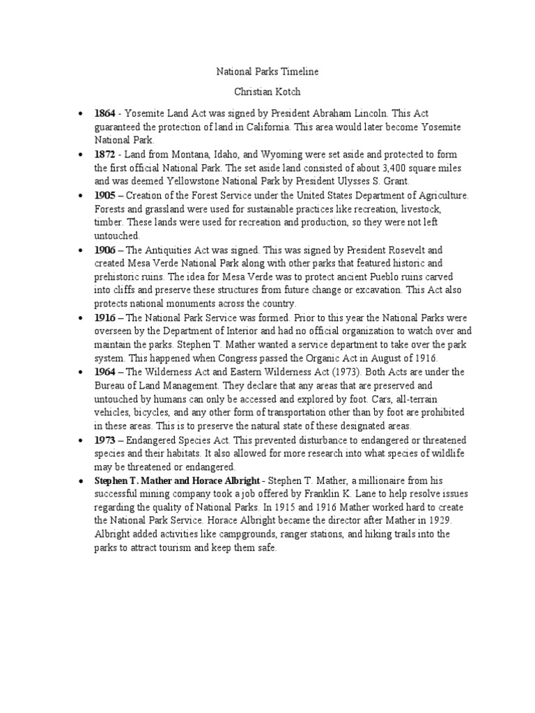 National Parks Establishment Timeline | PDF | National Park Service ...