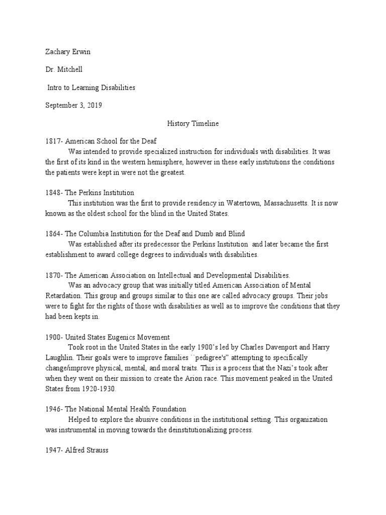 History Timeline | PDF | Special Education | Intellectual Disability