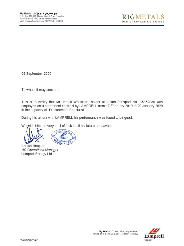 Experience Certificate for Ismail Wadiwala | PDF