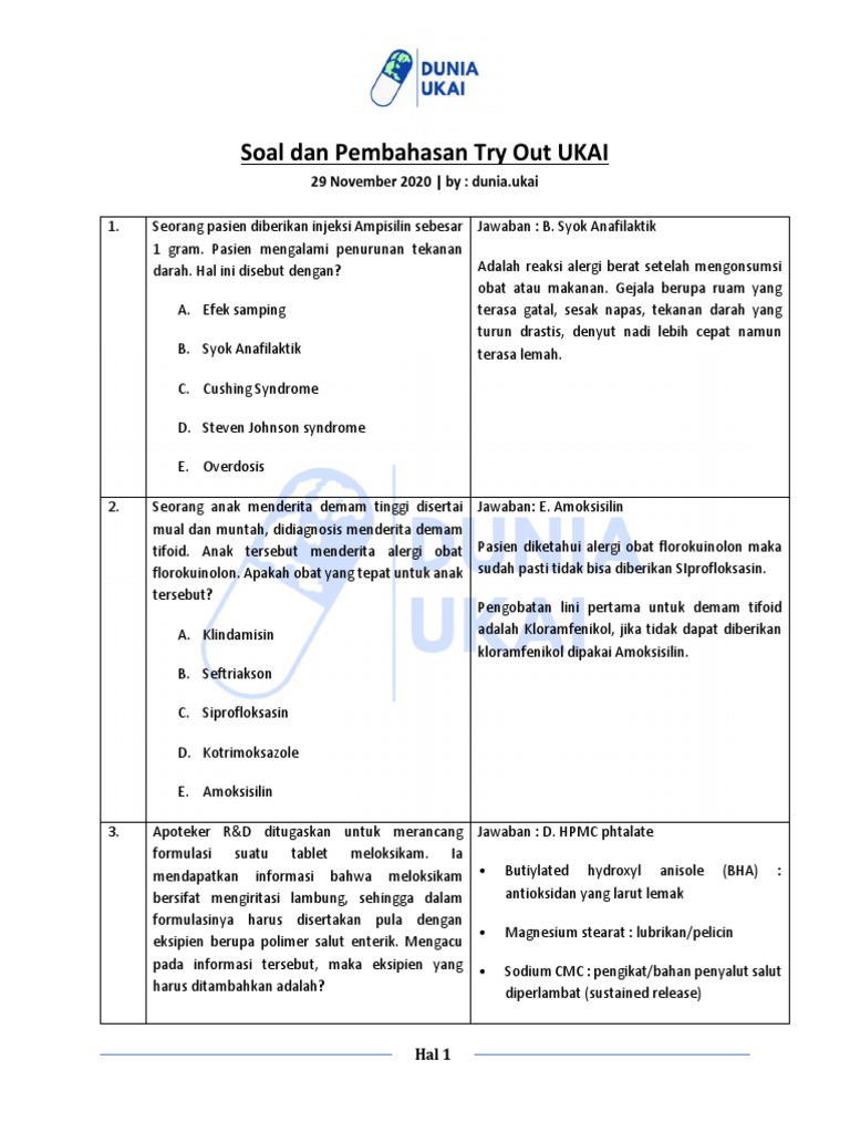 Soal Dan Pembahasan Try Out Dunia - Ukai - 29 Nov 2020 | PDF