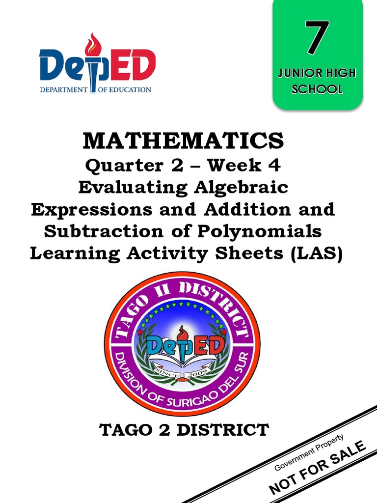 Math 7 Q2 Las WK4 | PDF | Subtraction | Polynomial