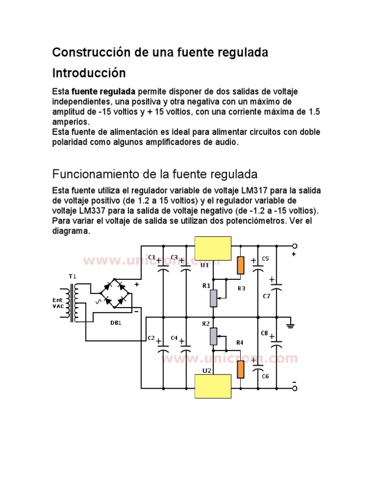 Construcción de Fuente Regulada LM317/LM337 | PDF | Condensador ...