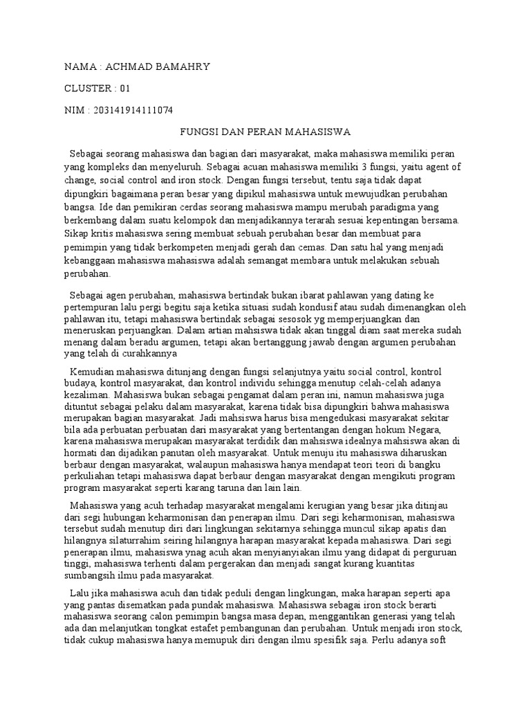 Essay Peran Mahasiswa | PDF | Ilmu Sosial