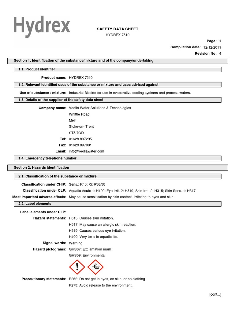 HYDREX 7310: Safety Data Sheet | PDF | Firefighting | Personal ...