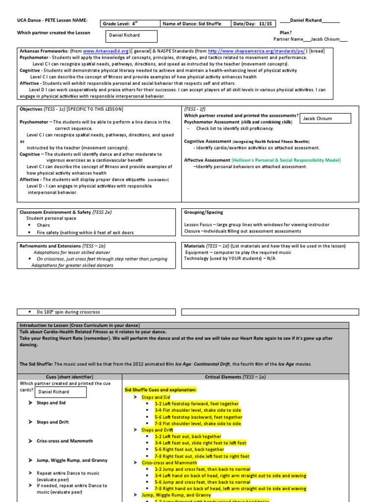 Sid Shuffle Dance Lesson Plan | PDF | Dances | Physical Fitness