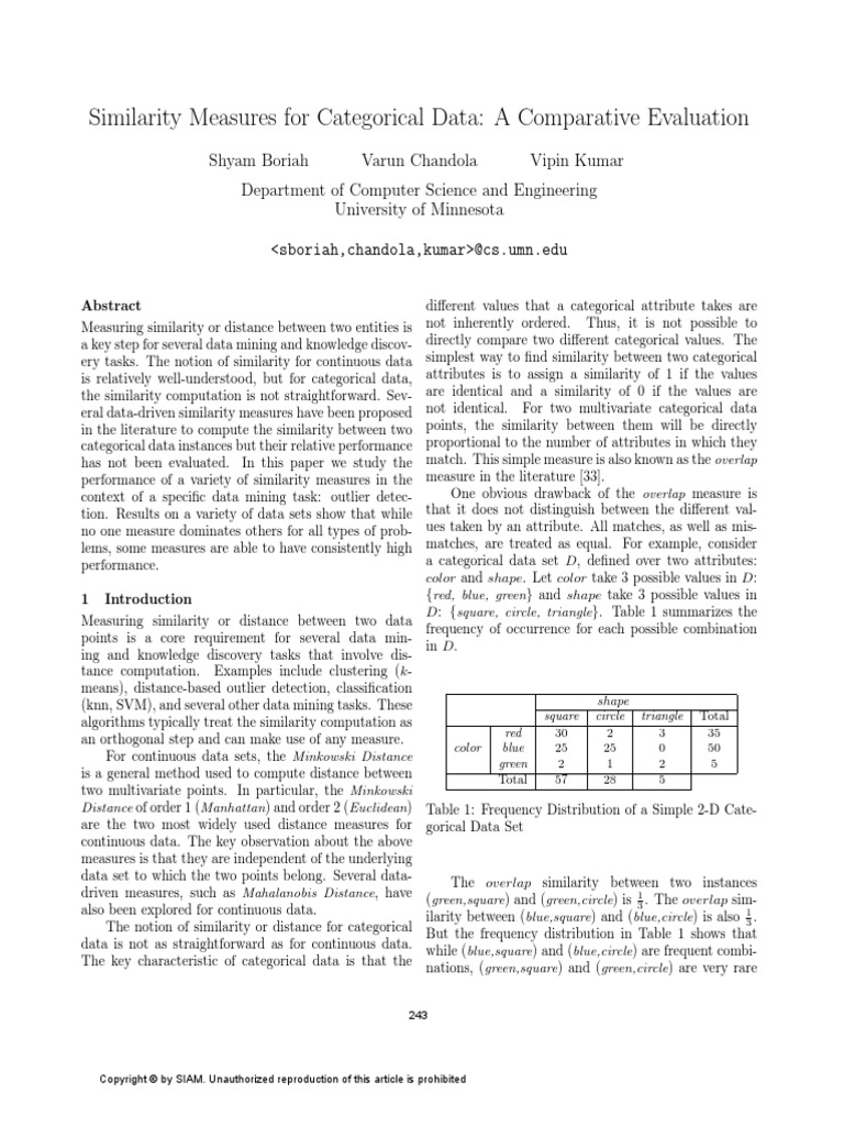 Similarity Measures For Categorical Data | PDF | Categorical Variable | Distance