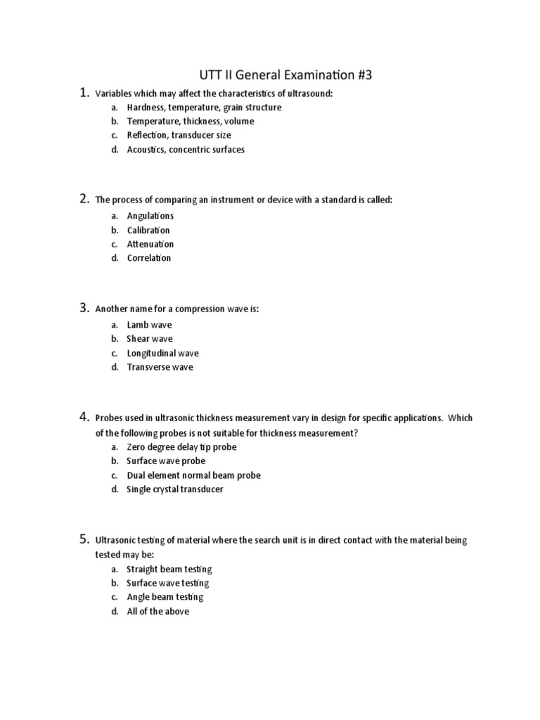 UTT General Exam #3 | PDF | Ultrasound | Waves