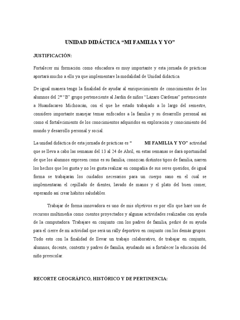 Unidad Didactica Mi Familia y Yo | PDF | Familia | Educación de la ...