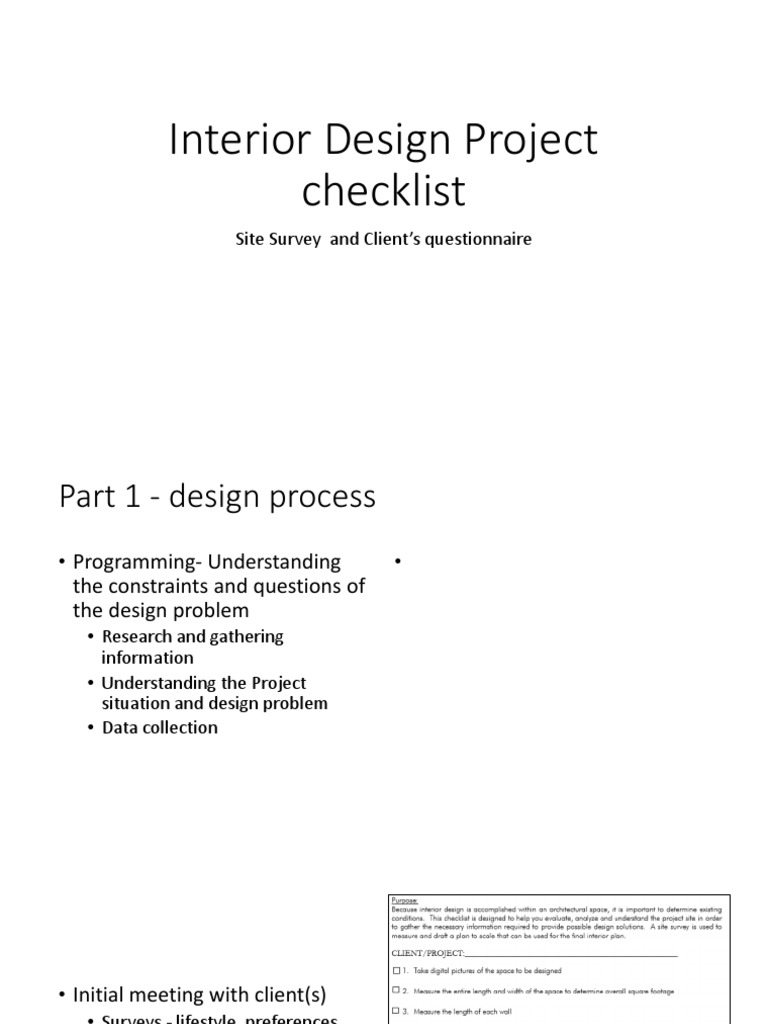 Interior Design Project Checklist: Site Survey and Client's ...
