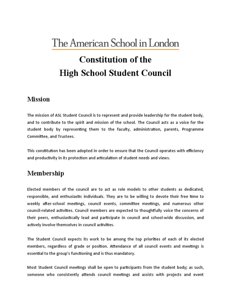 The Constitution of The High School Student Council | PDF | Vice ...