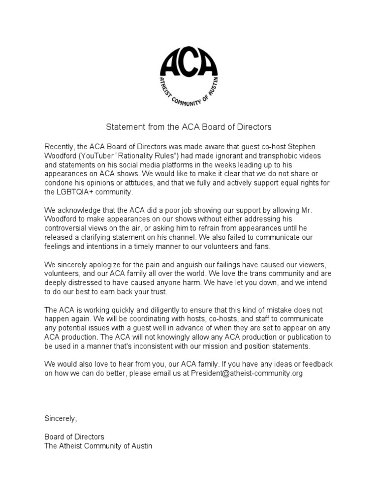 ACA Board Statement 20190508 | PDF