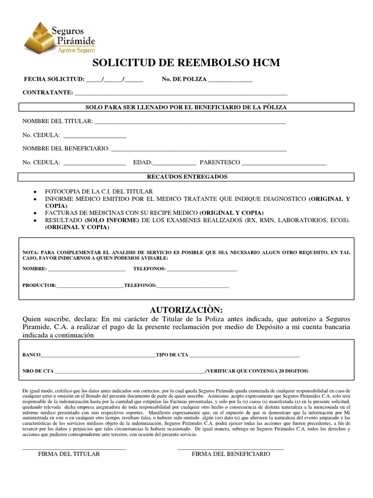 Formato Solicitud de Reembolso HCM | PDF | Póliza de seguros | Business