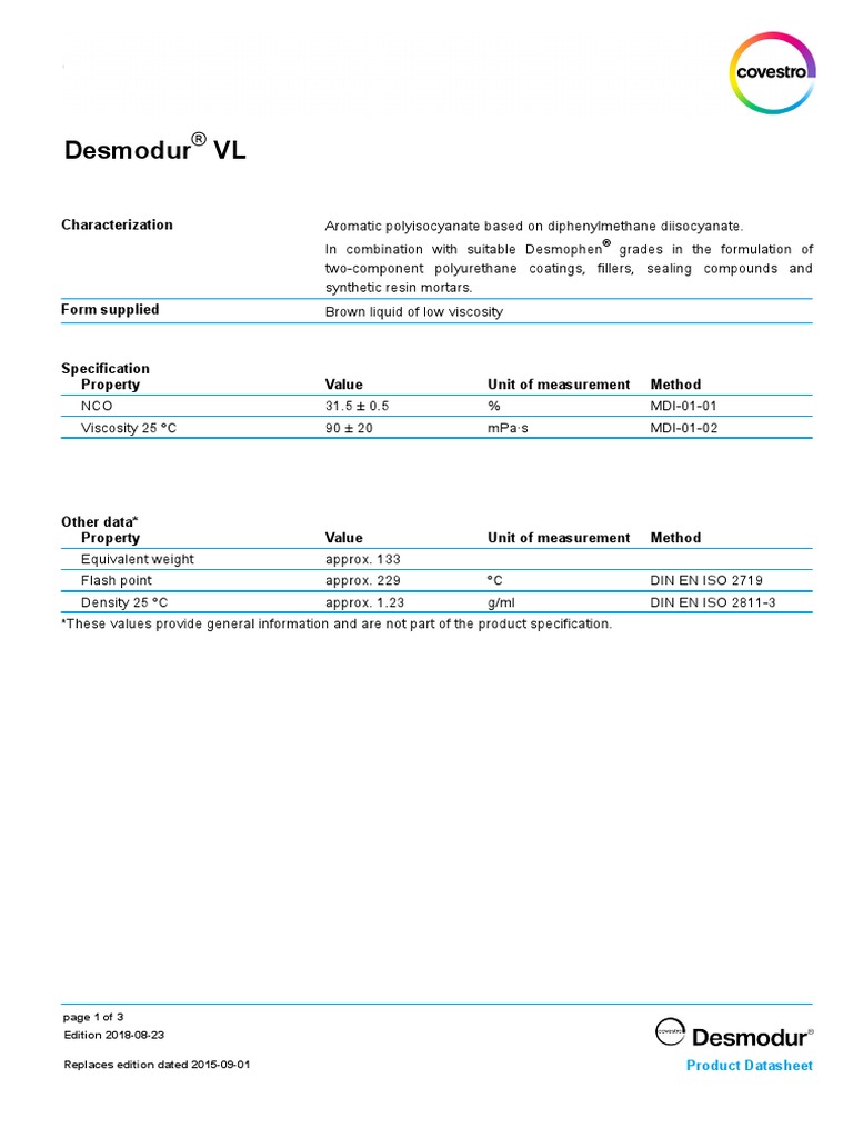 Desmodur VL - en - 00410063 00009970 00036609 | PDF | Specification ...