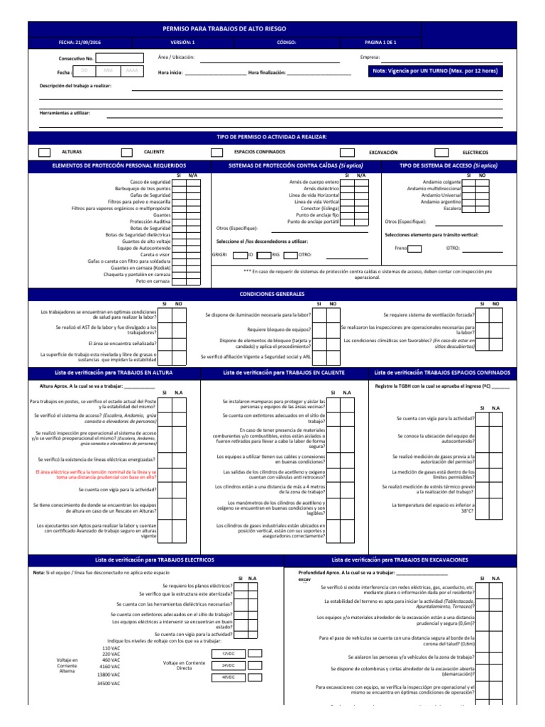 Formato Permiso de Trabajo de Alto Riesgo | PDF | Andamio | Ciencias fisicas