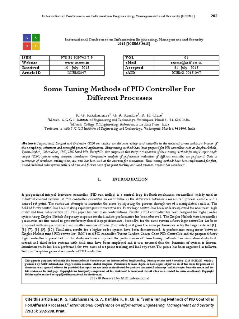 Some Tuning Methods of PID Controller | PDF | Control Theory | Systems Engineering