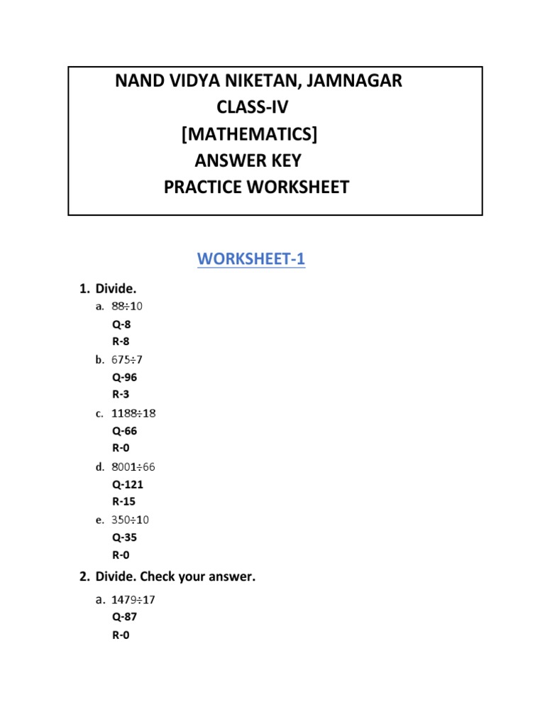 Answer Key of Worksheet 1 | PDF | Teaching Mathematics
