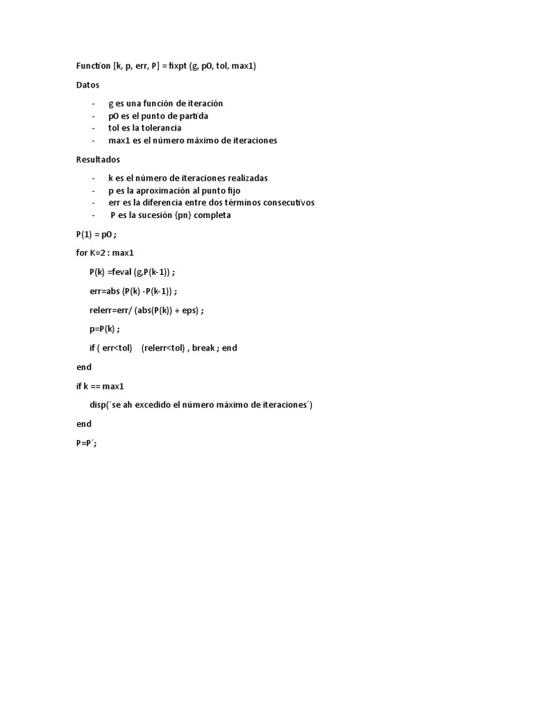 Algoritmo de Punto Fijo en MATLAB | PDF