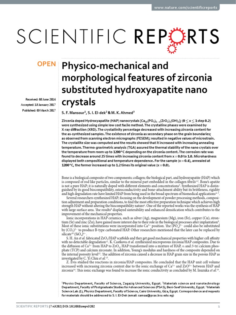 Physico-Mechanical and Morhpological Features | PDF | Zirconium Dioxide ...