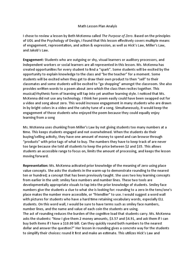 Math Lesson Plan Analysis | PDF | Classroom | Understanding