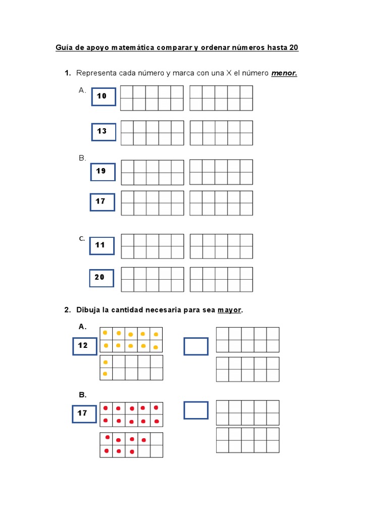 Guía comparar y ordenar números hasta 20 | PDF