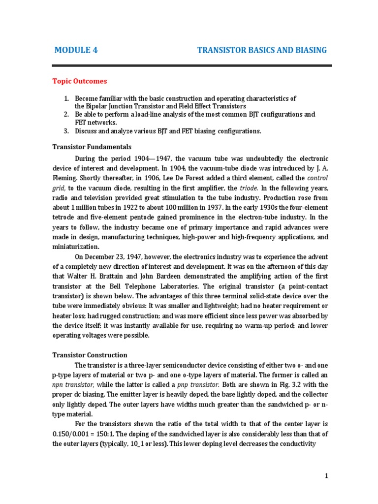 Module 4 - Transistor Basic and Biasing | PDF | Bipolar Junction ...