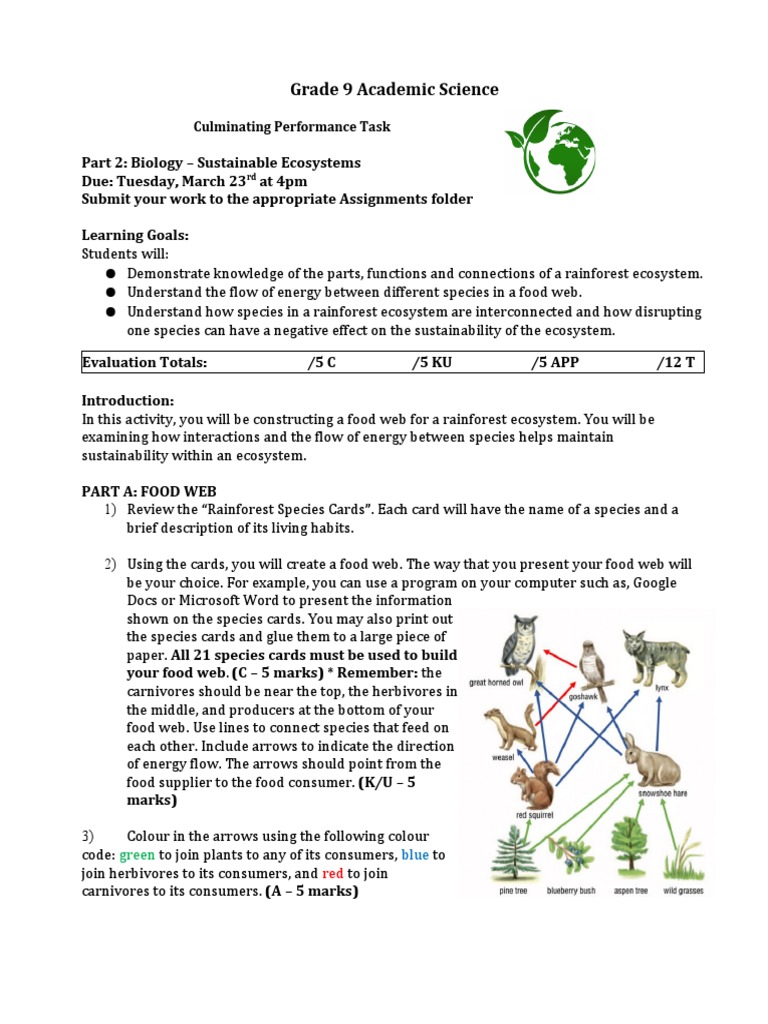 Grade 9 Academic Science: Culminating Performance Task | PDF ...