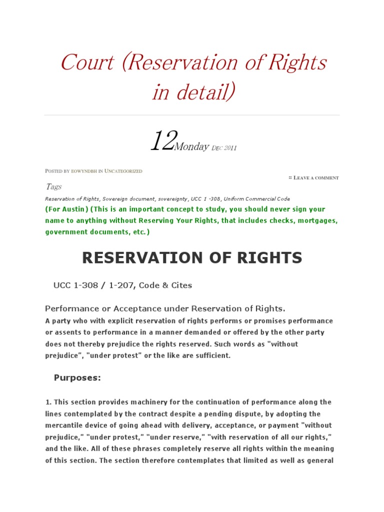 Understanding Reservation of Rights | PDF | Uniform Commercial Code ...