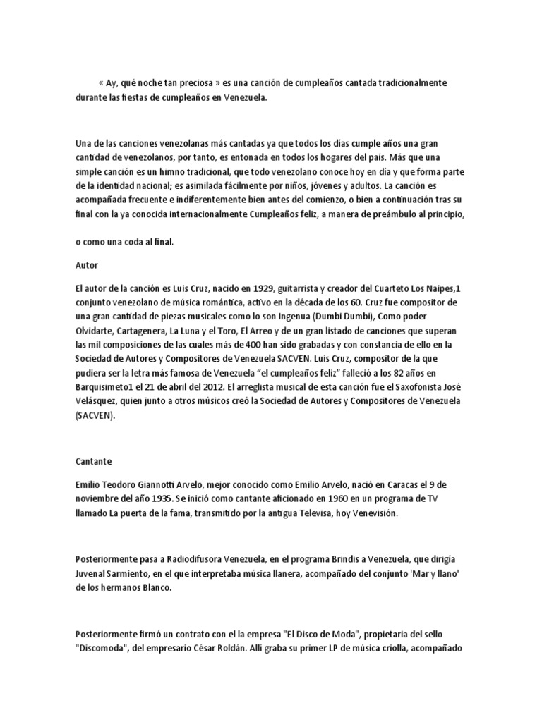 Ay Que Noche Tan Preciosa | PDF | Cumpleaños | Canciones