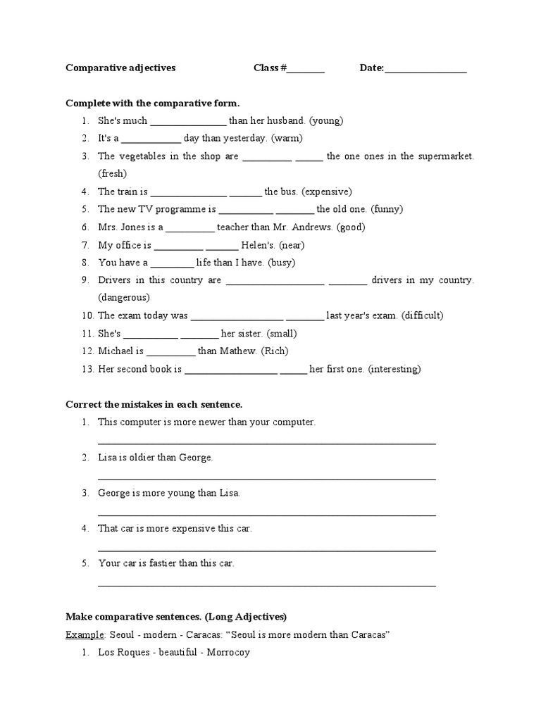 Comparative Adjectives - Activity | PDF