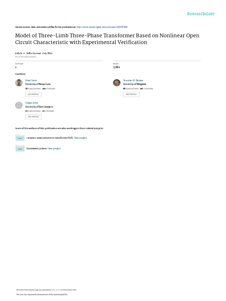 Model of Three-Limb Three-Phase Transformer Based | PDF | Transformer | Inductance