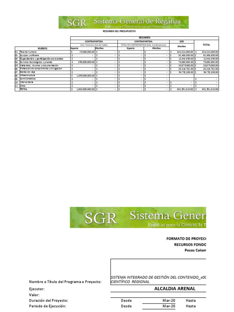 Presupuesto SGR Proyecto BIBLIOTECA VIRTUAL Version 2 | PDF | Informática | Business