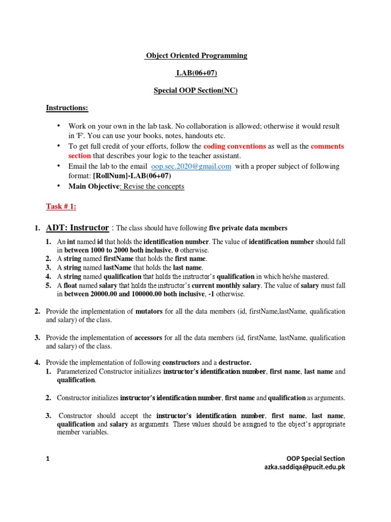 Oop Lab On Instructor And Date Classes Pdf Constructor Object Oriented Programming