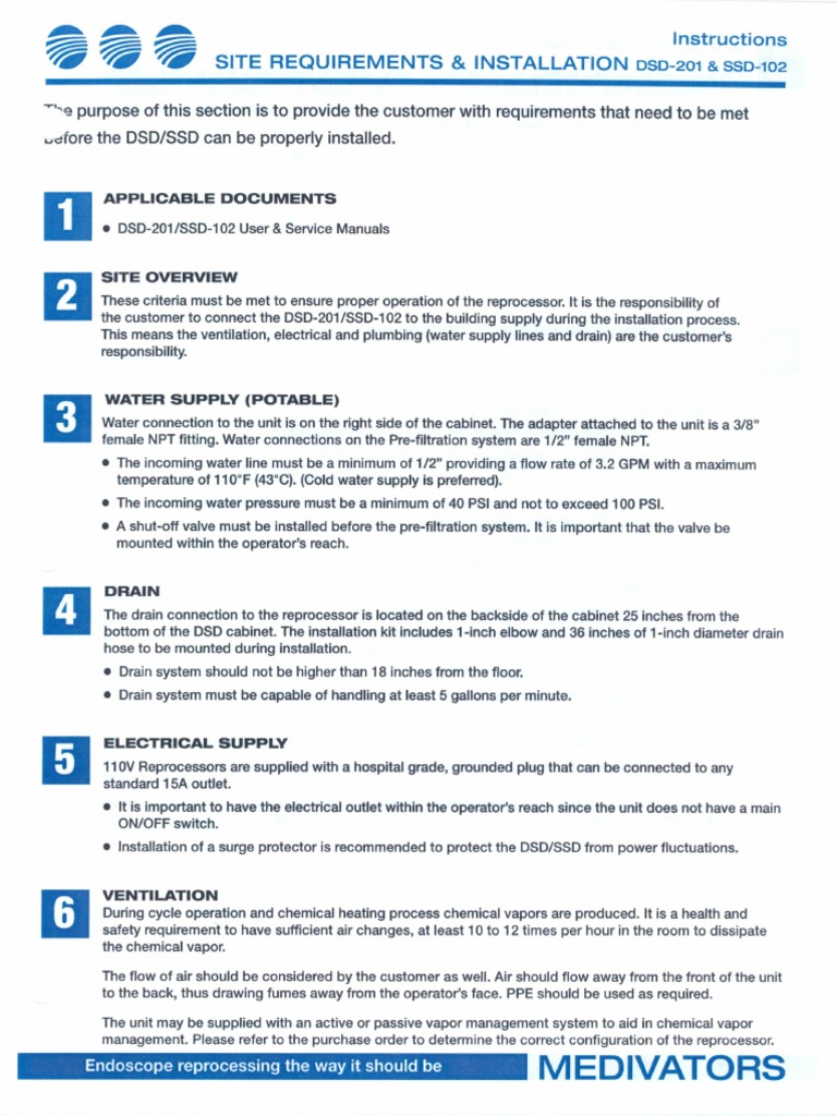 Medivators DSD-201 Endoscope Reprocessor - Installation Guide | PDF