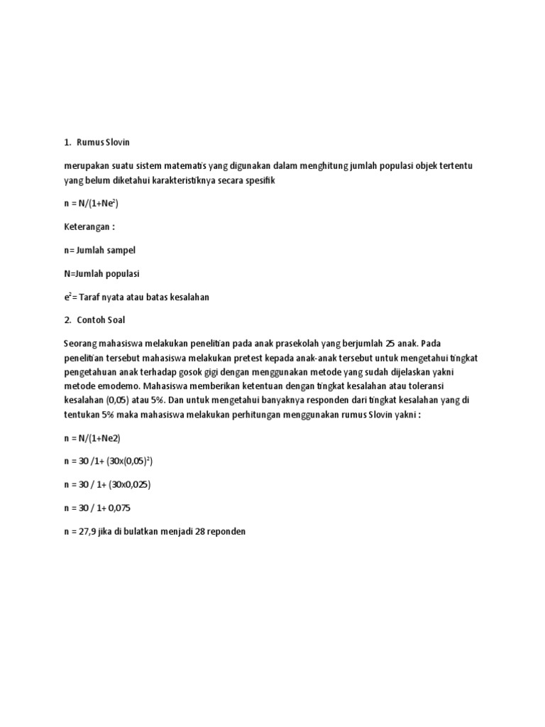 Contoh Penggunaan Rumus Slovin | PDF