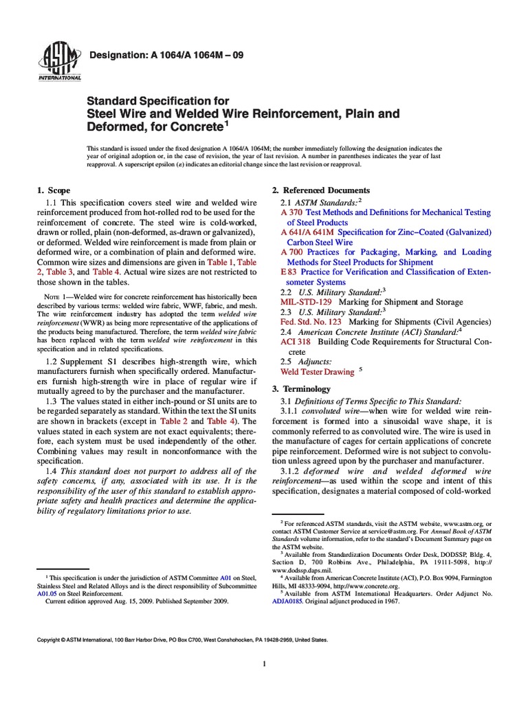 Astm A1064 | PDF | Building Materials | Materials