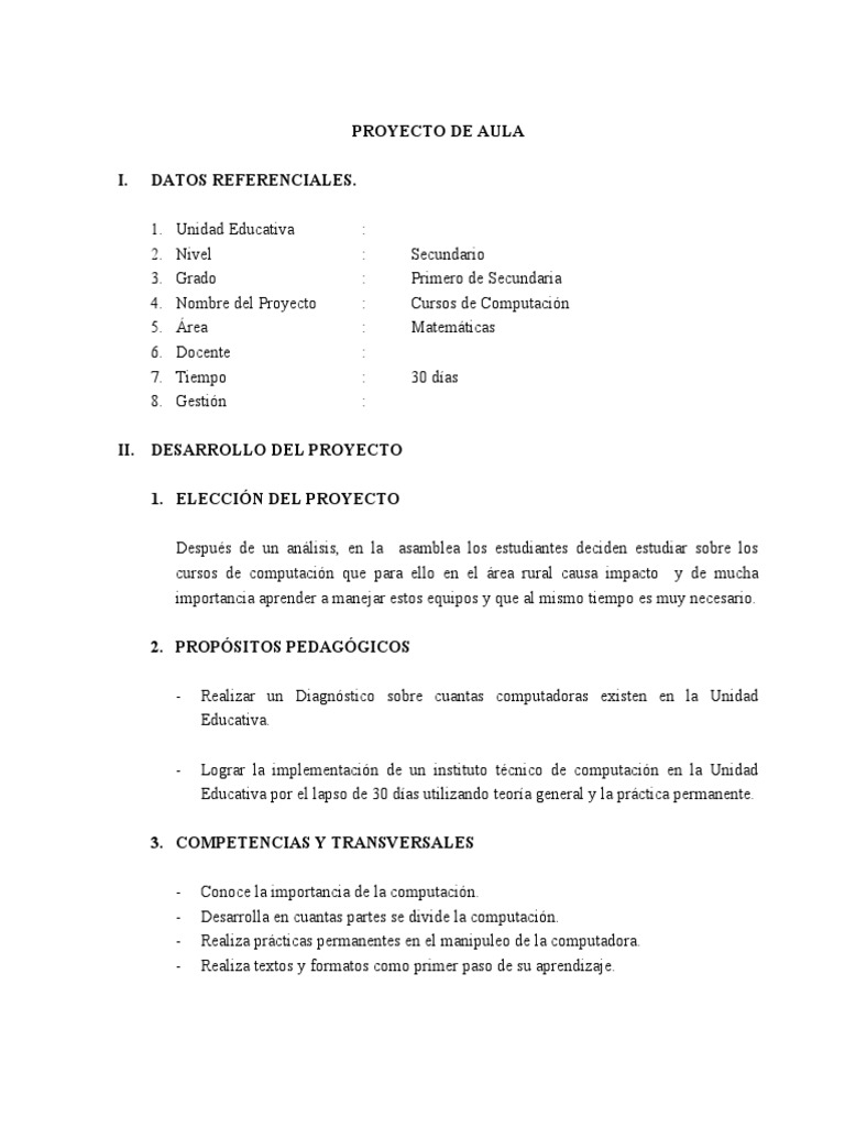 Proyecto de Cursos de Computación Secundaria | PDF | Evaluación ...